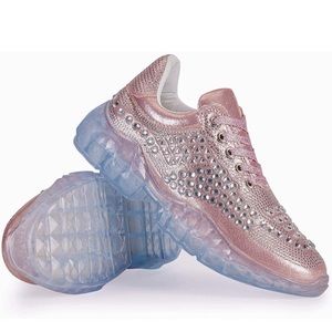 Shoes | Pink Sneakers Glitter Crystal Running Shoes | Poshmark